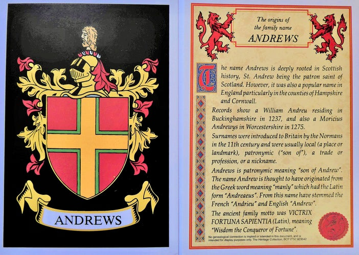 Family Coat of Arms Postcard - Andrews – Personal Times
