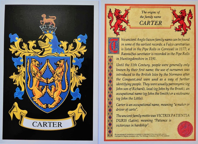 Family Coat of Arms Postcard - Carter – Personal Times