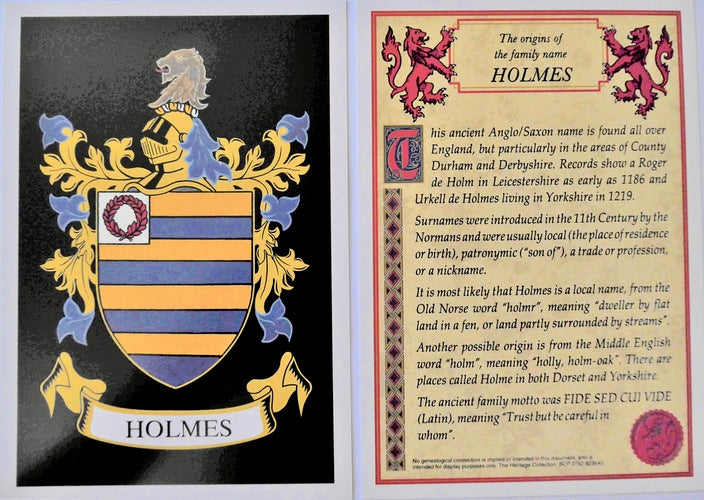 Family Coat of Arms Postcard - Holmes – Personal Times